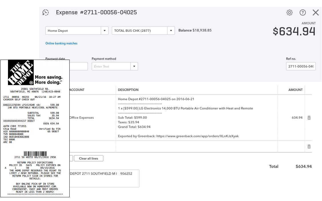 Sync receipts to QuickBooks | Greenback